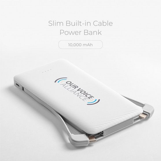 Custom 10,000 Mah Built in Cables Power Bank